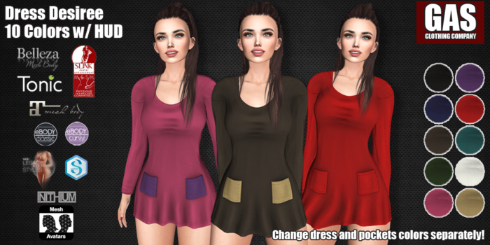 Second Life Marketplace - GAS [Dress Desiree - 10 Colors w/HUD FATPACK]